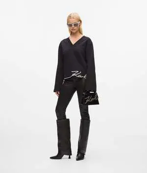 Karl Lagerfeld Signature Logo V-neck Sweatshirt