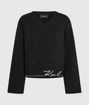 Karl Lagerfeld Signature Logo V-neck Sweatshirt