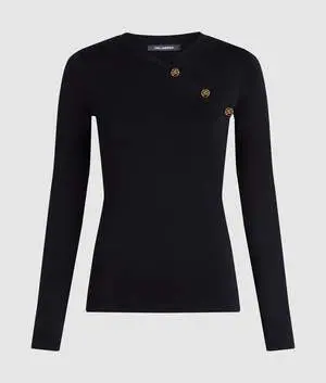 Karl Lagerfeld Long-sleeved T-shirt With Gold Logo Buttons