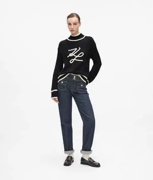 Karl Lagerfeld Ribbed Turtleneck Sweater With Autograph Logo Embroidery - Black