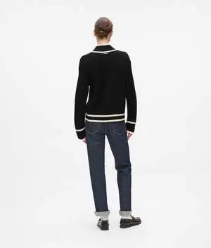 Karl Lagerfeld Ribbed Turtleneck Sweater With Autograph Logo Embroidery - Black