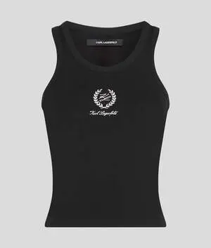 Karl Lagerfeld Sleeveless Racerback Tank Top With Embroidered Crest