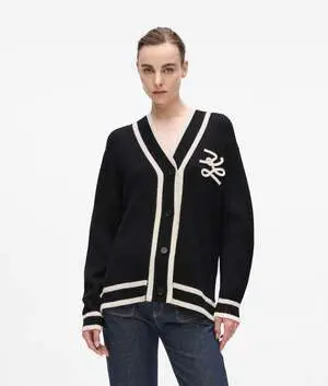 Karl Lagerfeld Wool Blend Rib-knit Autograph Cardigan - Black