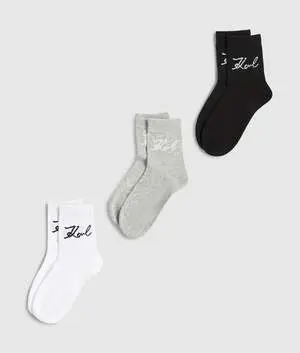 Karl Lagerfeld Signature Embroidery Crew Socks – 3-Pack Black-grey-white