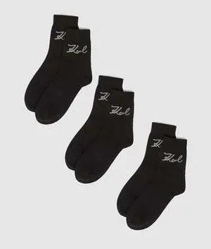 Karl Lagerfeld Signature Embroidery Crew Socks – 3-pack - Black