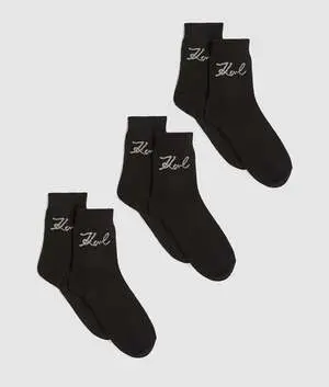 Karl Lagerfeld Signature Embroidery Crew Socks – 3-pack - Black