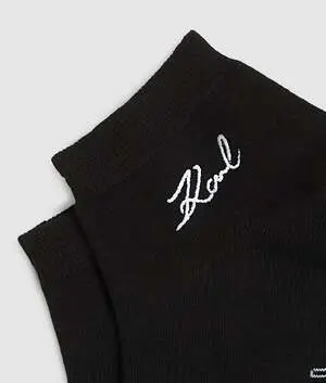 Karl Lagerfeld Signature Embroidered Cotton Blend Ankle Socks – 5-pack - Black