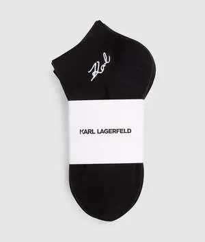 Karl Lagerfeld Signature Embroidered Cotton Blend Ankle Socks – 5-pack - Black