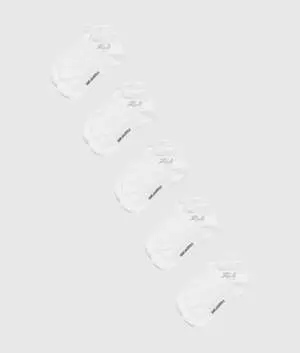 Karl Lagerfeld Signature Embroidered Cotton Blend Ankle Socks – 5-pack - White