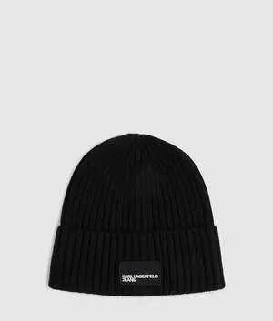 KL JEANS Jeans Logo Patch Ribbed Beanie - Black