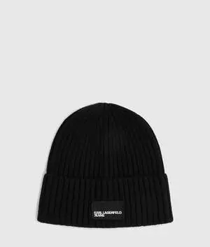 KL JEANS Jeans Logo Patch Ribbed Beanie - Black