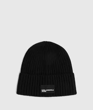 KL JEANS Jeans Logo Patch Ribbed Beanie - Black