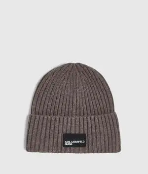 KL JEANS Jeans Logo Patch Ribbed Beanie - Iron