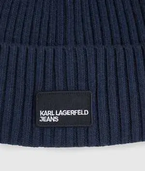 KL JEANS Jeans Logo Patch Ribbed Beanie - Peacoat