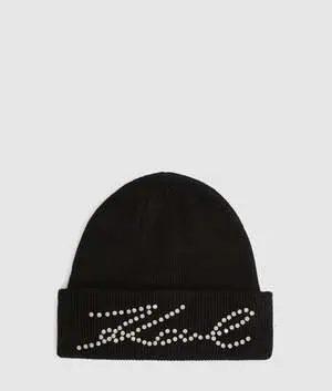 Karl Lagerfeld K/signature Rhinestone Beanie - Black