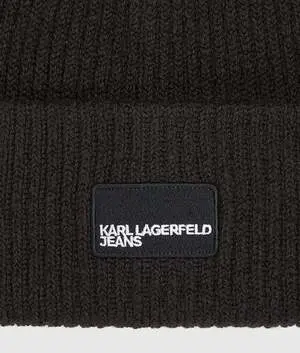 KL JEANS Logo Patch Long Beanie - Black
