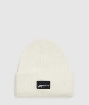 KL JEANS Logo Patch Long Beanie - Off White