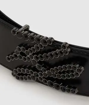 Karl Lagerfeld Autograph Rhinestone Embellished Leather Belt - Black