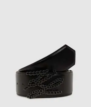 Karl Lagerfeld Autograph Rhinestone Embellished Leather Belt - Black