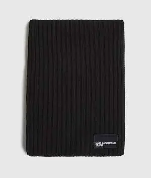 KL JEANS Rib-knit Logo Patch Scarf - Black
