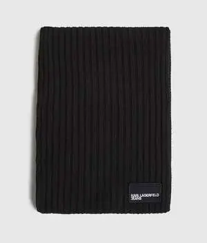 Karl Lagerfeld Rib-knit Logo Patch Scarf - Black