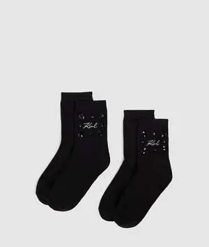 Karl Lagerfeld Signature Gemstone Socks 2 Pack - Black