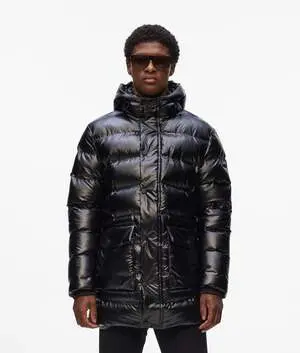 Karl Lagerfeld Glossy Puffer Jacket With Hood - Black