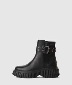 KL JEANS Mid-calf Wedge Boots With Buckle Detail