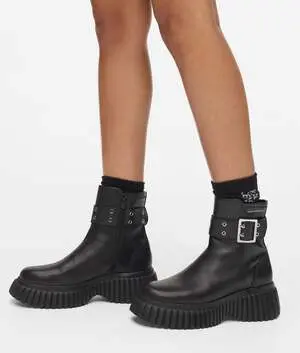 KL JEANS Mid-calf Wedge Boots With Buckle Detail