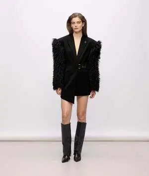 Karl Lagerfeld Viscose Blend Blazer Dress With Faux-fur Sleeves - Black