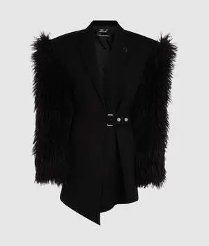 Karl Lagerfeld Viscose Blend Blazer Dress With Faux-fur Sleeves