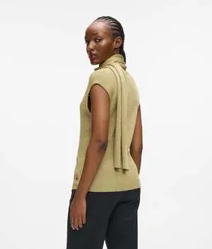 Karl Lagerfeld Sleeveless Metallic Knit Top With Scarf Detail