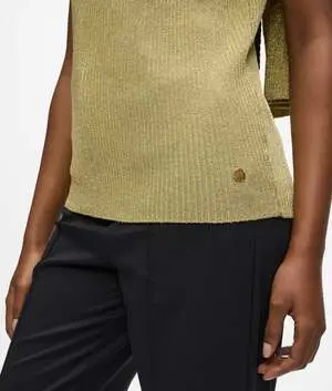 Karl Lagerfeld Sleeveless Metallic Knit Top With Scarf Detail