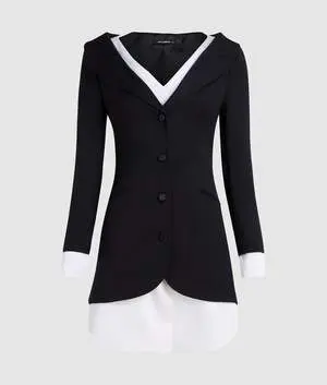 Karl Lagerfeld Tailored Wool Blend Mini Dress With Satin Trim