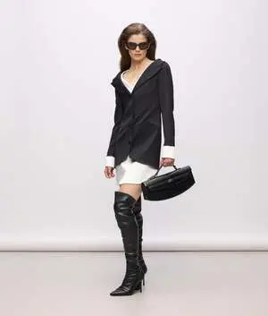 Karl Lagerfeld Tailored Wool Blend Mini Dress With Satin Trim - White/black