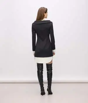 Karl Lagerfeld Tailored Wool Blend Mini Dress With Satin Trim - White/black
