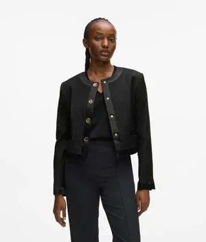 Karl Lagerfeld Cropped Tailored Jacket With Signature Buttons - Black