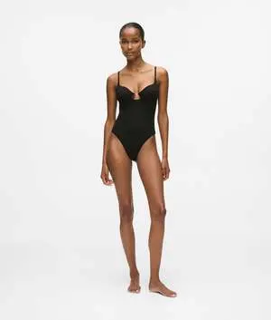 Karl Lagerfeld Signature High-leg Bodysuit With Cutout Detail