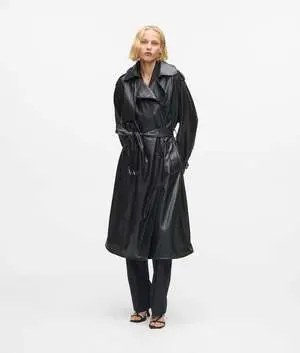 Karl Lagerfeld Perforated Faux Leather Double-breasted Trench Coat - Black