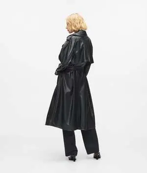 Karl Lagerfeld Perforated Faux Leather Double-breasted Trench Coat