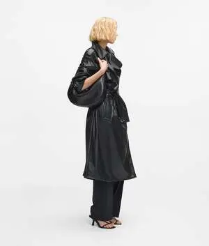Karl Lagerfeld Perforated Faux Leather Double-breasted Trench Coat