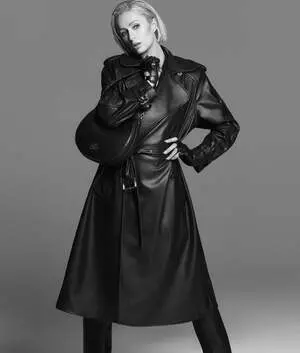 Karl Lagerfeld Perforated Faux Leather Double-breasted Trench Coat