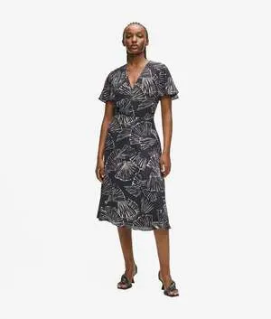 Karl Lagerfeld Fan Print V-neck Dress - Linear Fan Black