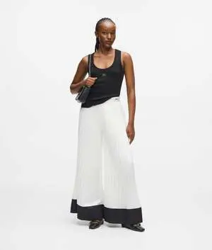 Karl Lagerfeld Pleated Wide-leg Pants With Contrasting Hem