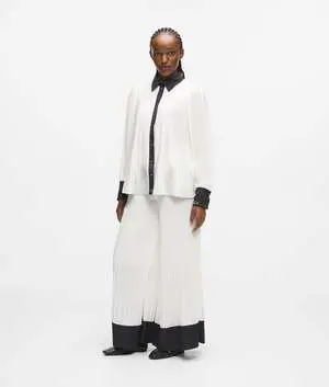 Karl Lagerfeld Pleated Wide-leg Pants With Contrasting Hem