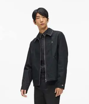Karl Lagerfeld Studded Collar Zip-up Jacket - Black