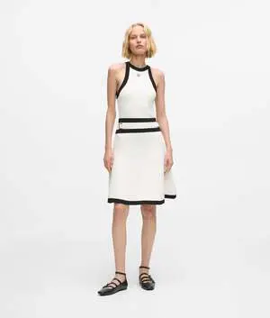 Karl Lagerfeld Sleeveless Knit Dress With Contrasting Piping And Belt - White/black
