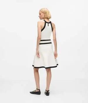 Karl Lagerfeld Sleeveless Knit Dress With Contrasting Piping And Belt