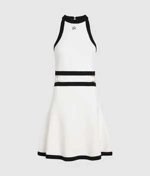 Karl Lagerfeld Sleeveless Knit Dress With Contrasting Piping And Belt