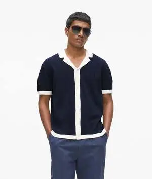 Karl Lagerfeld Monogram Knitted Polo Shirt - Peacoat